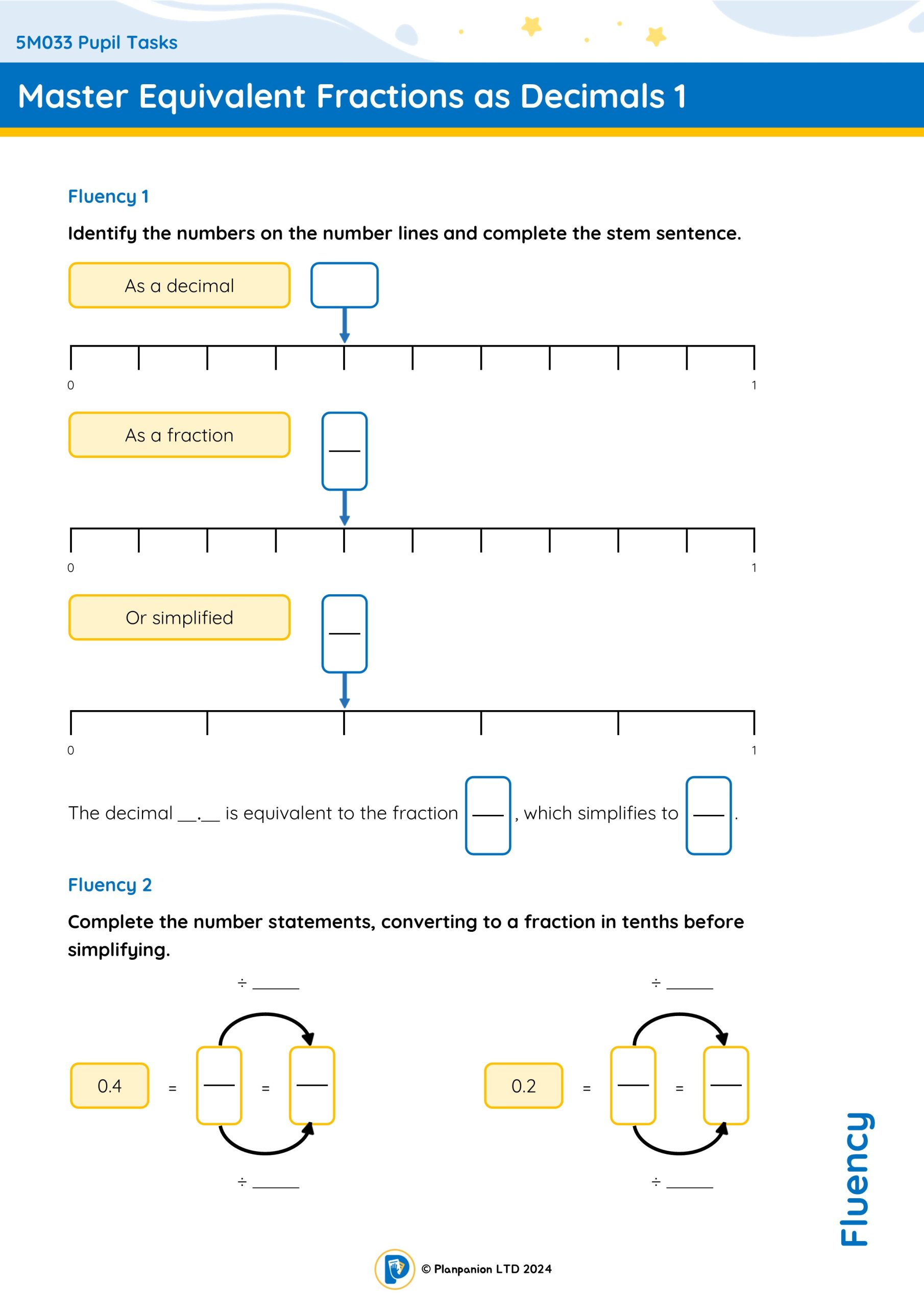 5M033 Master Equivalent Fractions as Decimals 1 – Planpanion